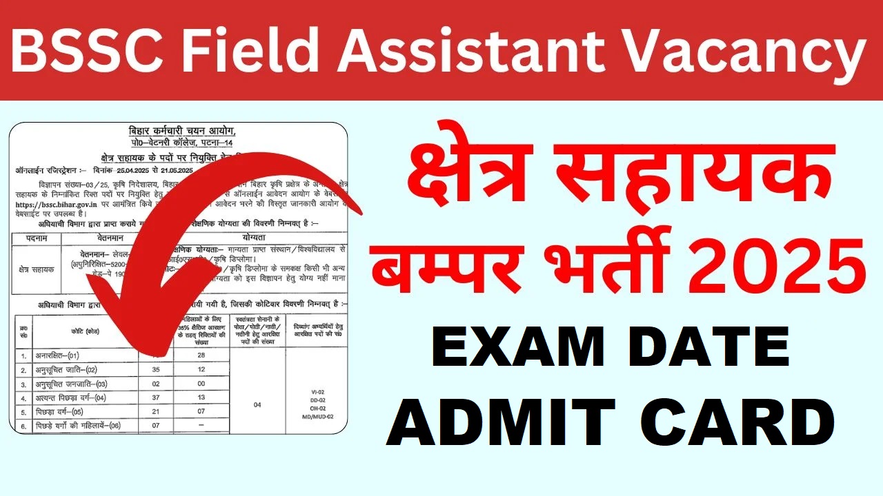 Bihar BSSC Field Assistant Exam Date 2025 - jobs vacancy