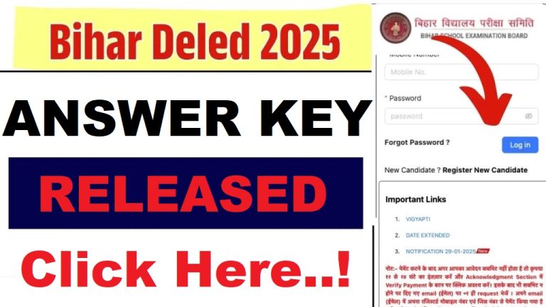 Bihar BSEB DELED Answer Key 2025-27 Out