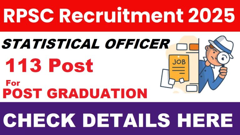 RPSC Statistical Officer Recruitment 2025 Out For 113 Post